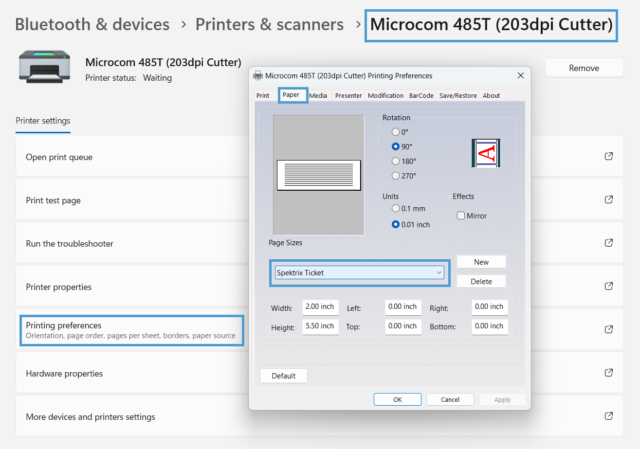 Setting Up a Microcom 485T Ticket Printer – Support Centre